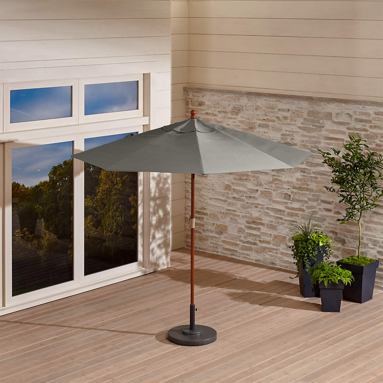 9' Round Sunbrella Graphite Outdoor Patio Umbrella with Frame | Crate ...