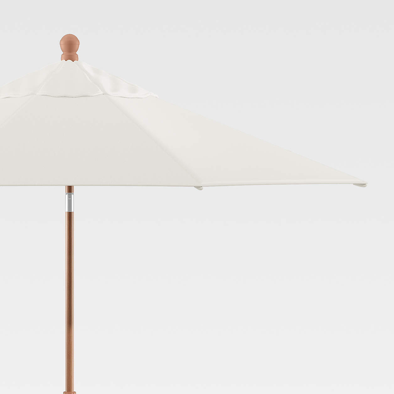 9' Round Sunbrella White Sand Patio Umbrella with Tilt Faux Wood Frame ...