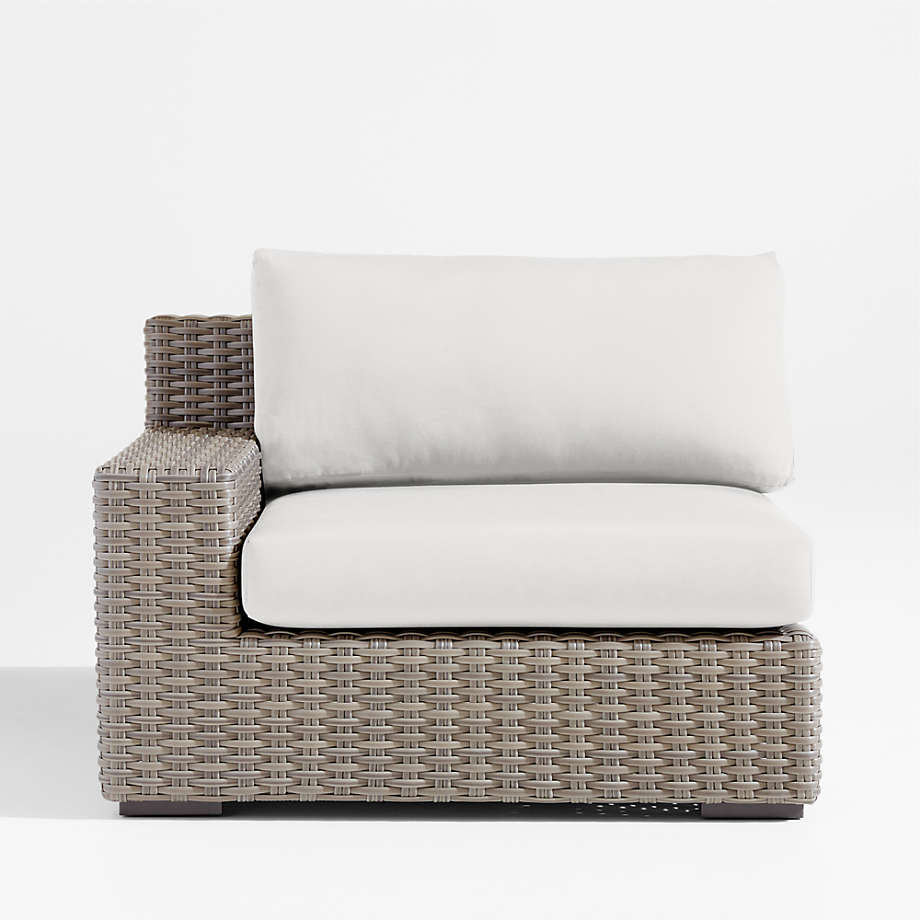 Abaco Grey Resin Wicker Left-Arm Outdoor Lounge Chair with White Sand ...