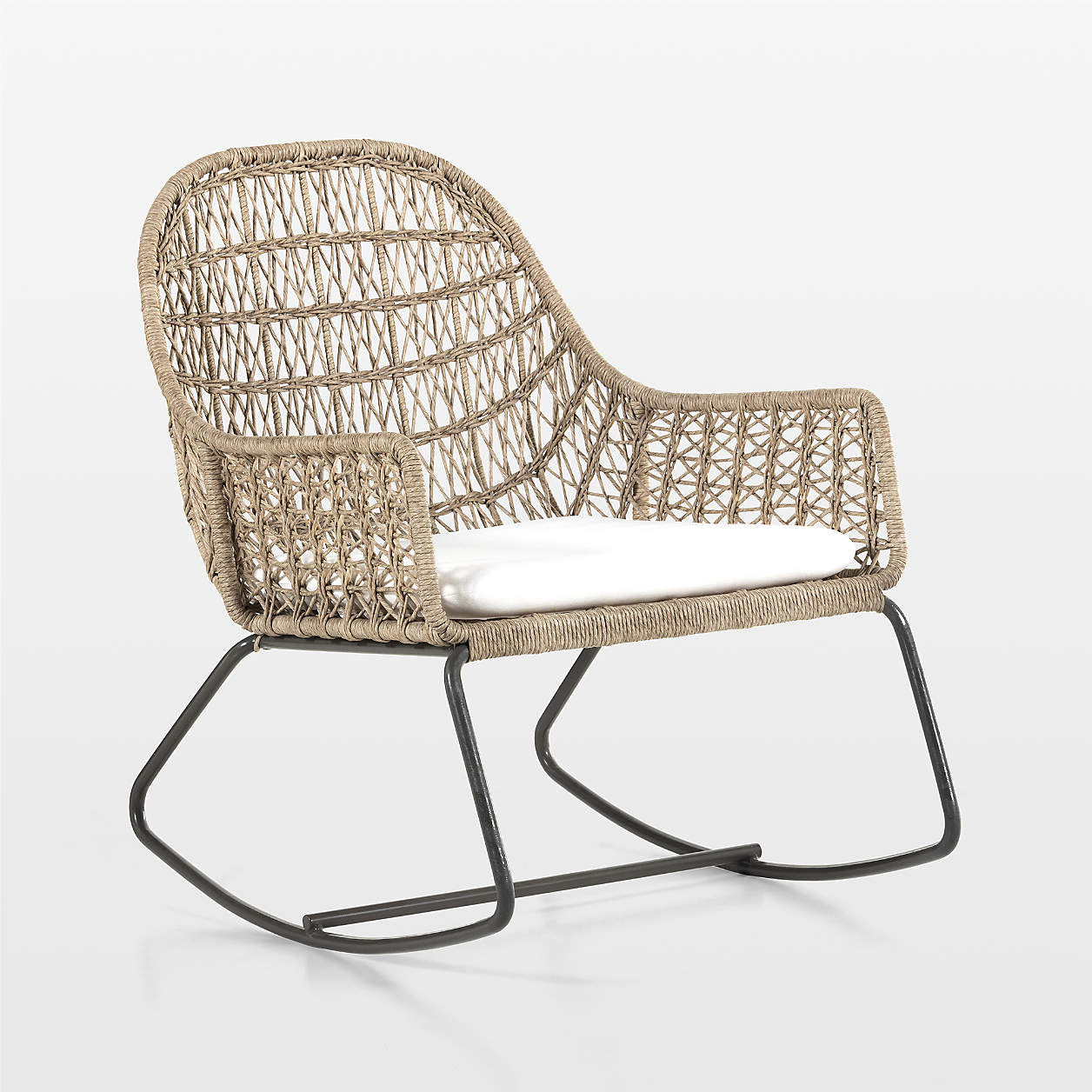 Abie Natural Beige Wicker Outdoor Rocking Chair with White Cushion ...