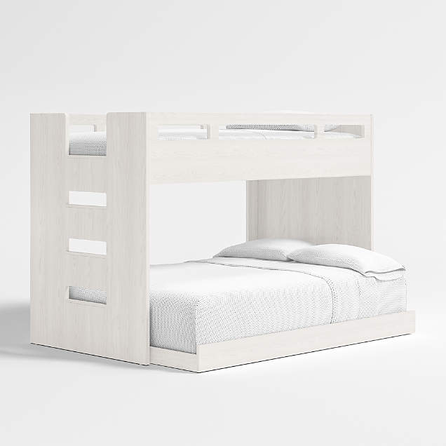 Finn White Wood Kids Bunk Bed with Oak Wood Ladder | Crate & Kids