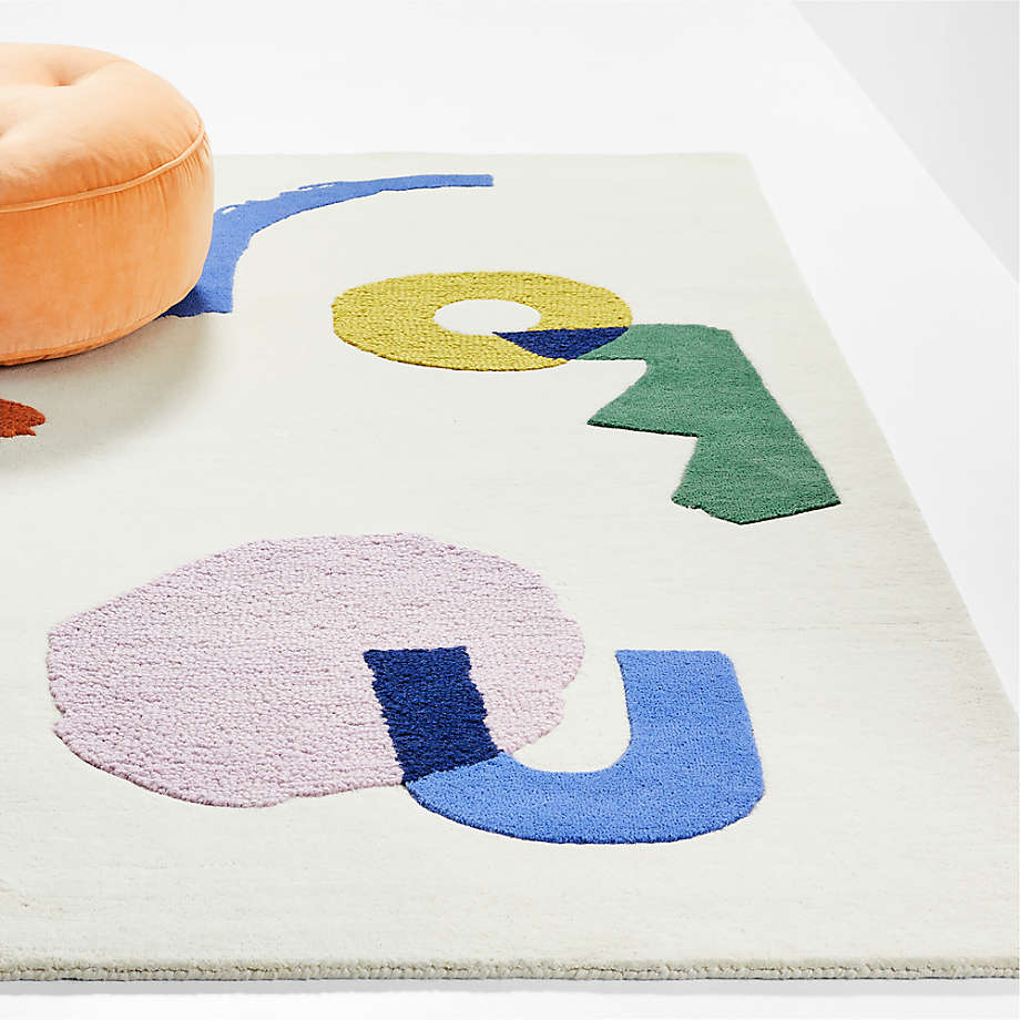 Abstact Shapes Beige Geometric Kids Rug | Crate & Kids