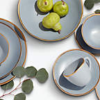 Addison Grey 16-Piece Gold Rim Dinnerware Set | Crate & Barrel
