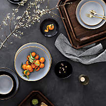 Addison Grey 16-Piece Gold Rim Dinnerware Set | Crate & Barrel