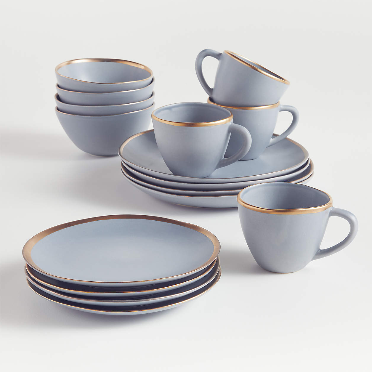 Addison Grey 16-Piece Gold Rim Dinnerware Set | Crate & Barrel Canada