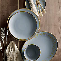 Addison Grey 16-Piece Gold Rim Dinnerware Set | Crate & Barrel Canada