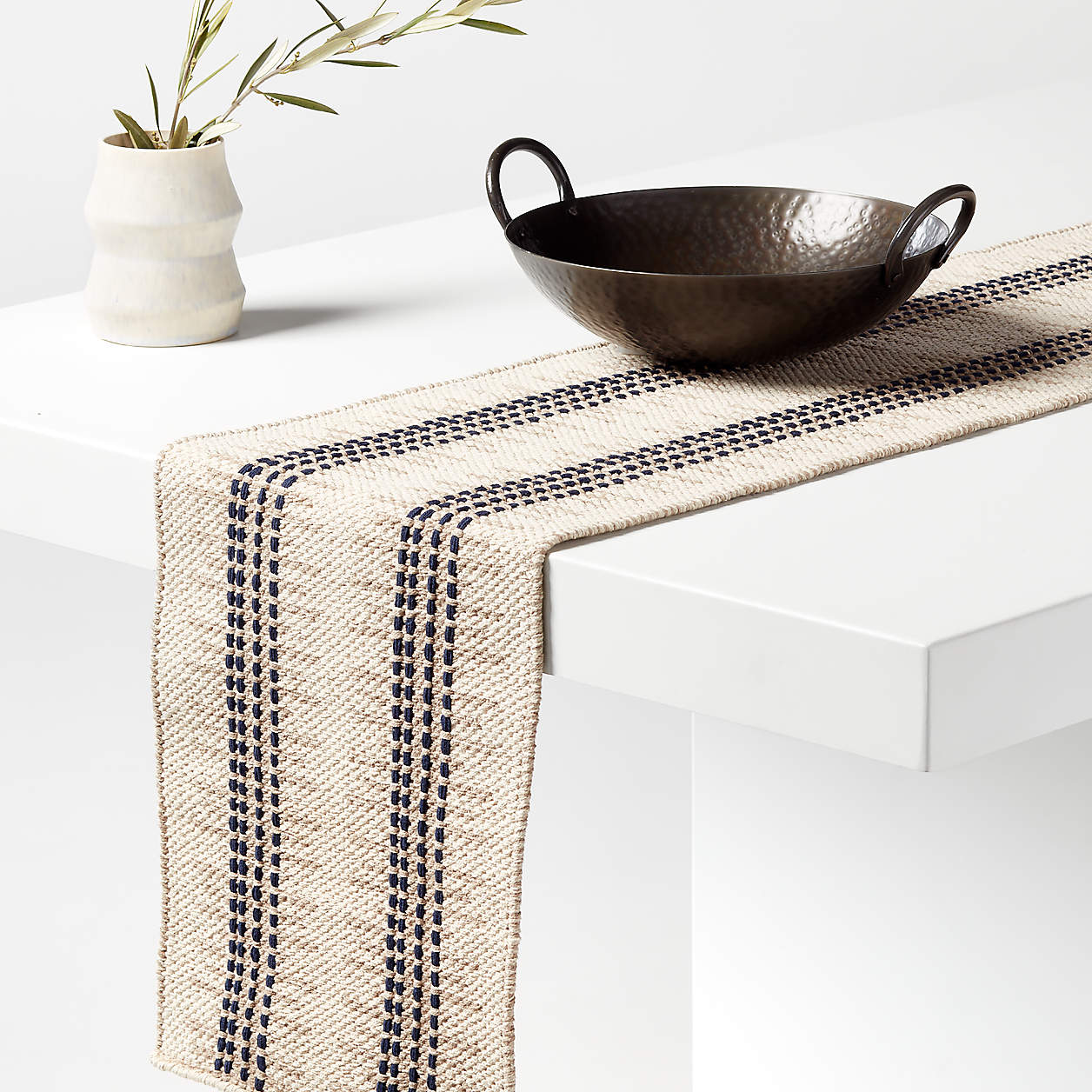 Adelphi 120" Striped Woven Table Runner + Reviews | Crate & Barrel
