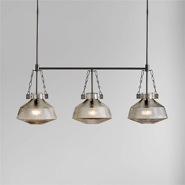Aiden Ribbed Glass Light Pewter Pendant Light + Reviews | Crate & Barrel