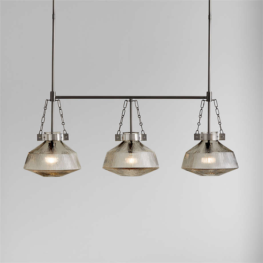 Aiden Ribbed Glass Light Pewter Linear Pendant + Reviews | Crate ...