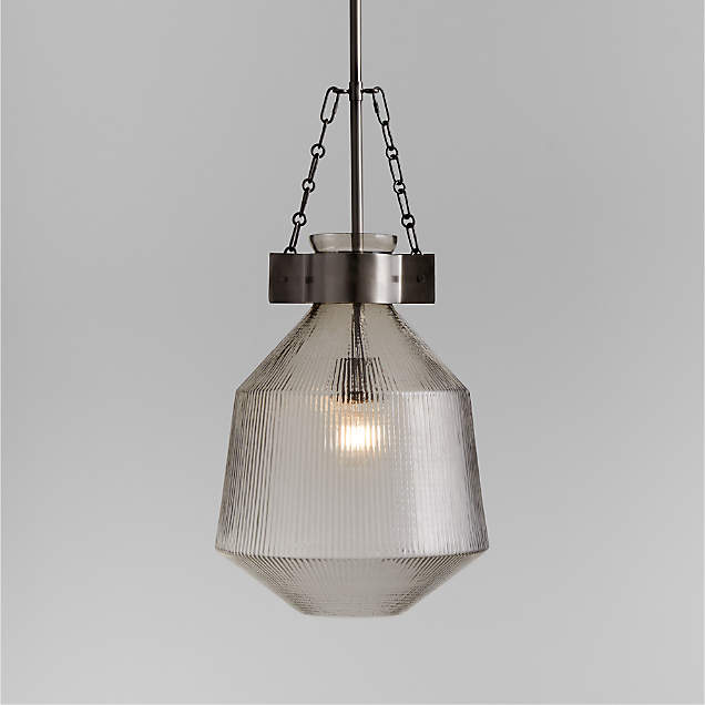 Aiden Ribbed Glass Light Pewter Linear Pendant | Crate & Barrel Canada