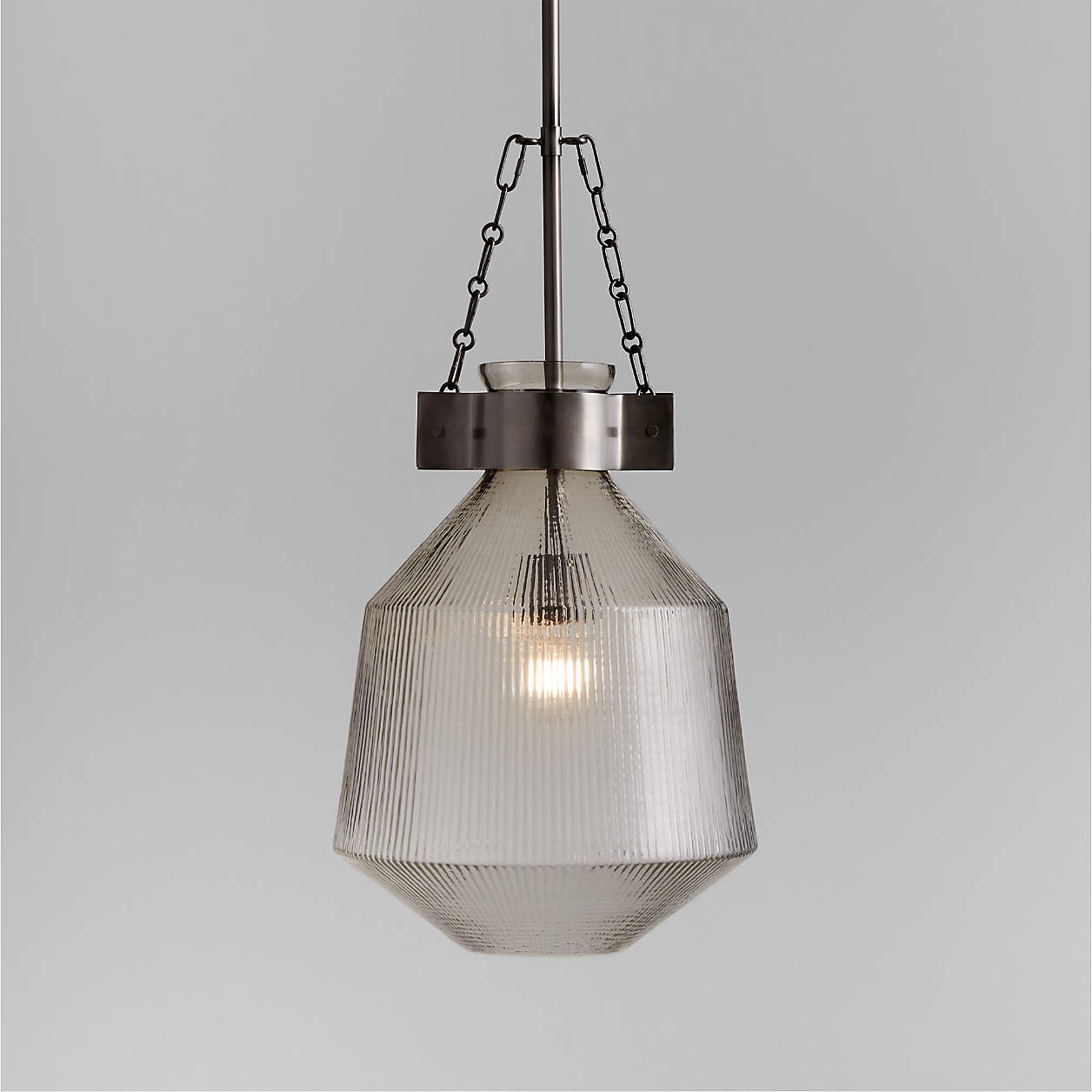 Aiden Ribbed Glass Light Pewter Pendant Light + Reviews | Crate & Barrel