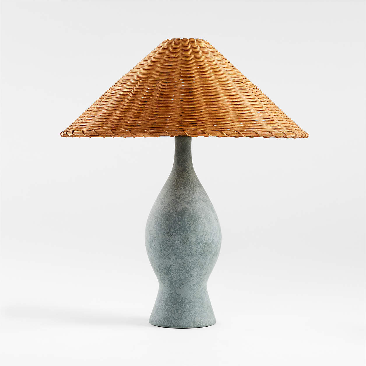 Courbe Green Ceramic Table Lamp with Rattan Shade by Athena Calderone ...