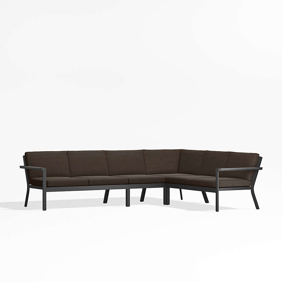 Alfresco Black Metal 4-Piece L-Shaped Outdoor Sectional Sofa with Java ...