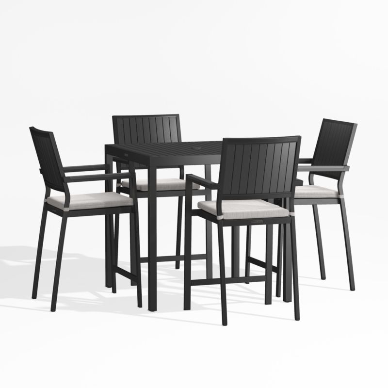 Alfresco 35" Black Metal High Outdoor Dining Table Set with Silver ...