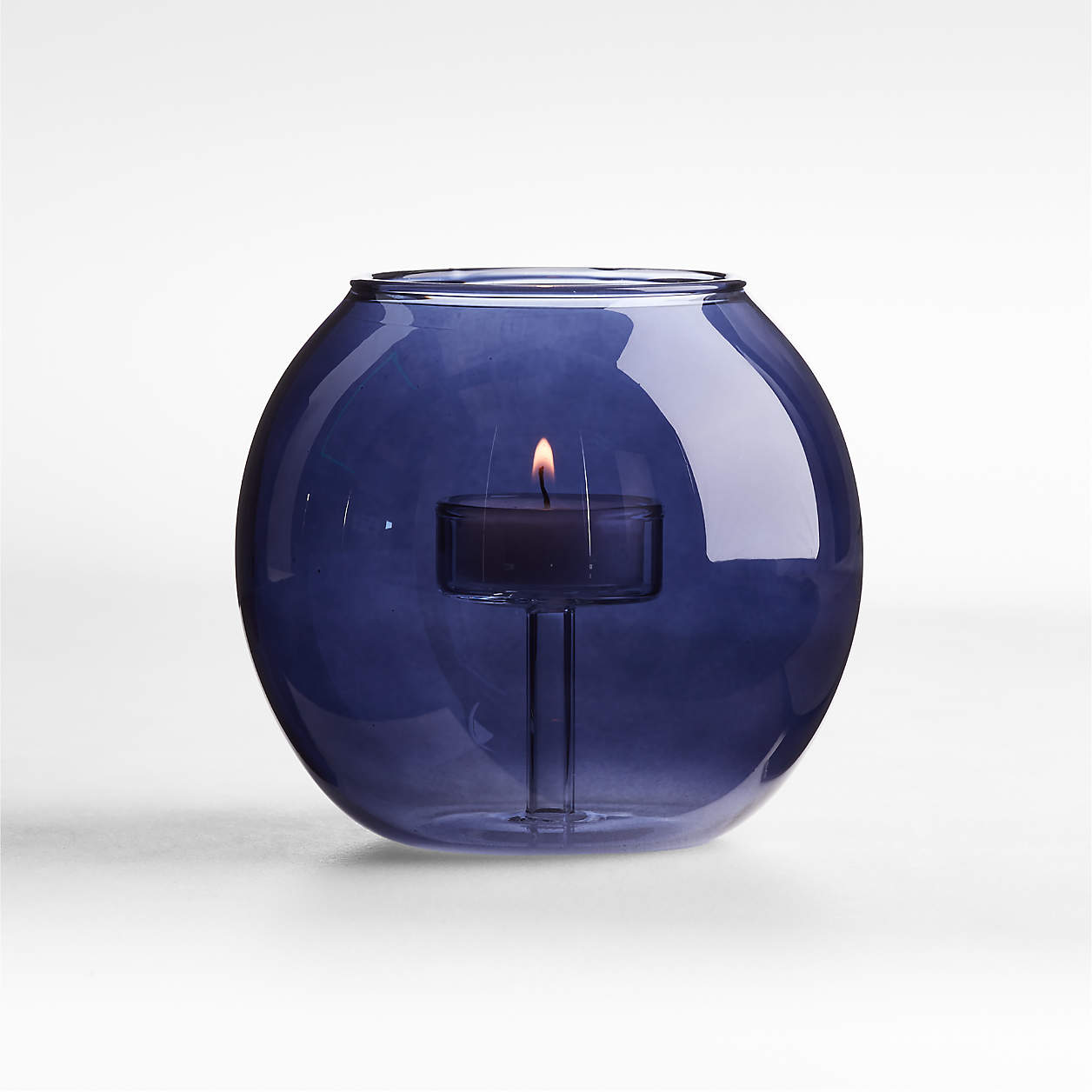 Alina Small Deep Blue Glass Tealight Candle Holder | Crate & Barrel