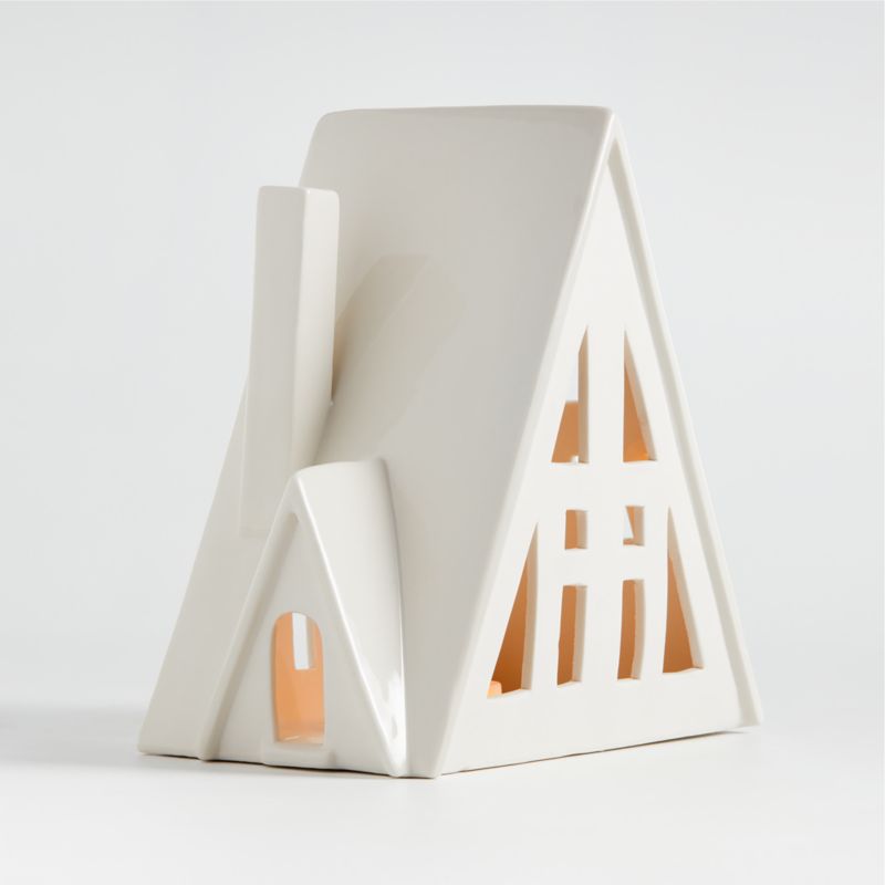 Large White Ceramic Holiday Alpine A-Frame House | Crate & Barrel
