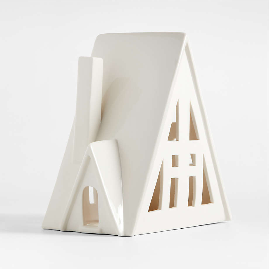 Large White Ceramic Holiday Alpine A-Frame House + Reviews | Crate & Barrel