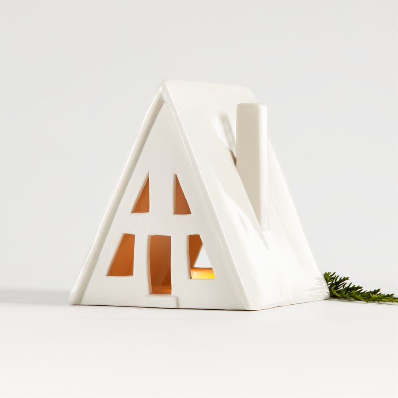 Small White Ceramic Holiday Alpine A-Frame House + Reviews | Crate & Barrel