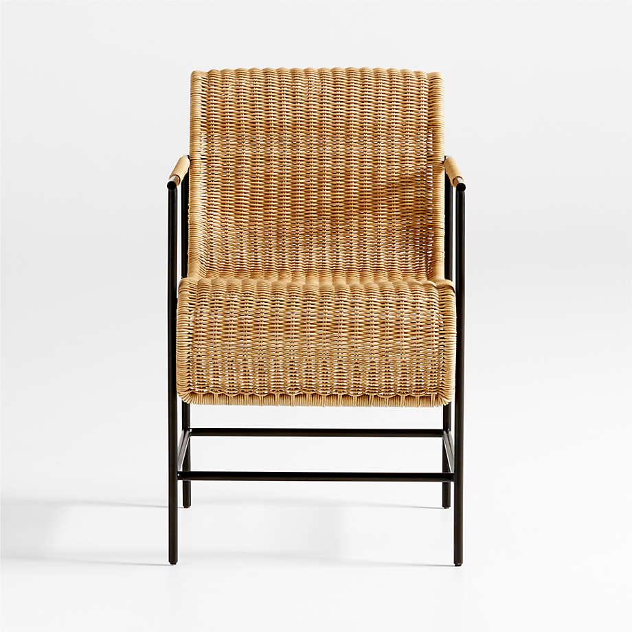 Alvar Black Rattan Dining Arm Chair | Crate & Barrel