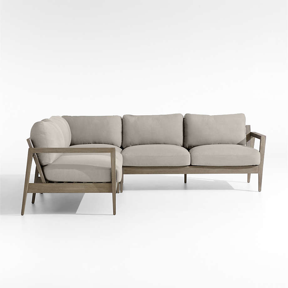 Andorra Weathered Grey Wood 3-Piece L-Shaped Outdoor Sectional Sofa ...