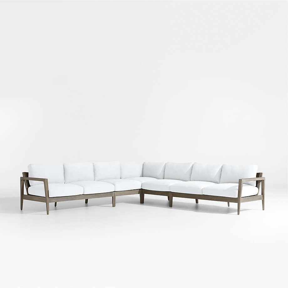 Andorra Weathered Grey Wood 5-Piece L-Shaped Outdoor Sectional Sofa ...