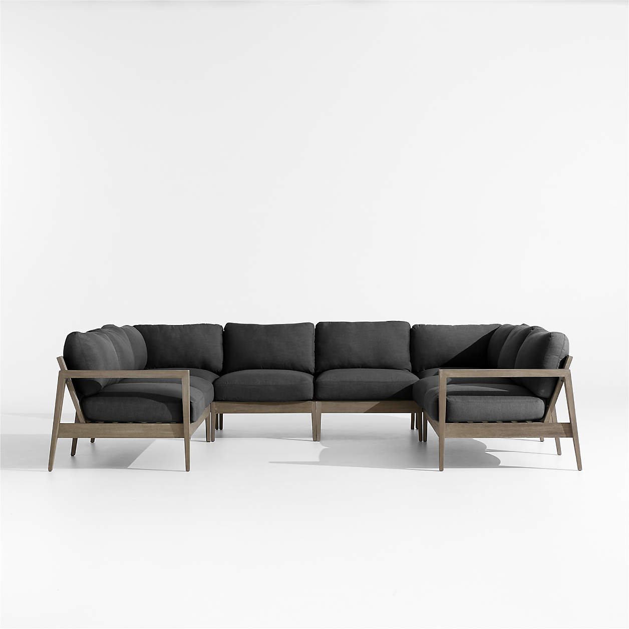 Andorra Weathered Grey Wood 6-Piece Petite U-Shaped Outdoor Sectional ...