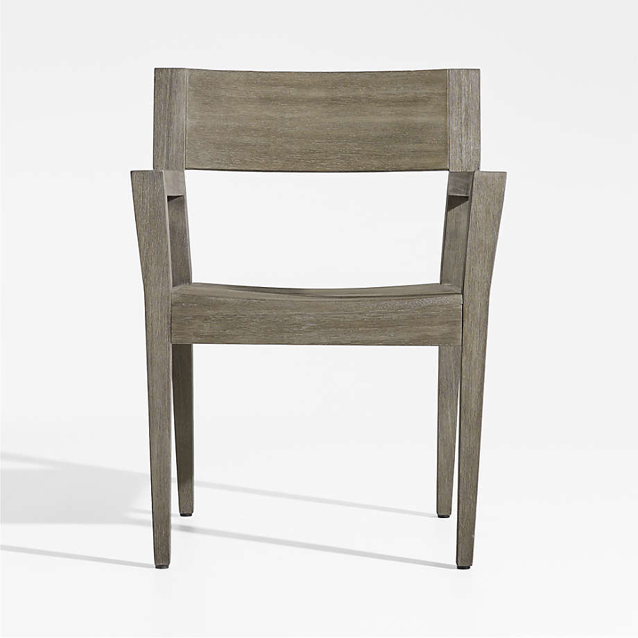 Andorra Weathered Grey Wood Outdoor Dining Arm Chair | Crate & Barrel