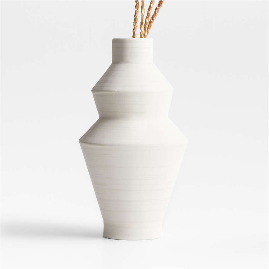 Angle Cream Ceramic Vase 11.5" + Reviews | Crate & Barrel