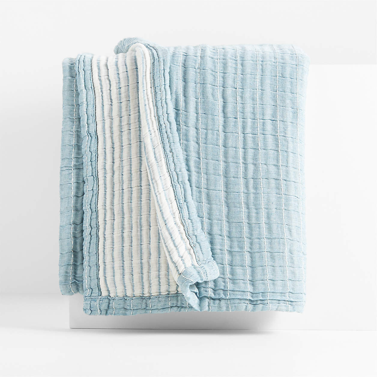 Ardine 90"x90" Blue Bed Throw | Crate & Barrel