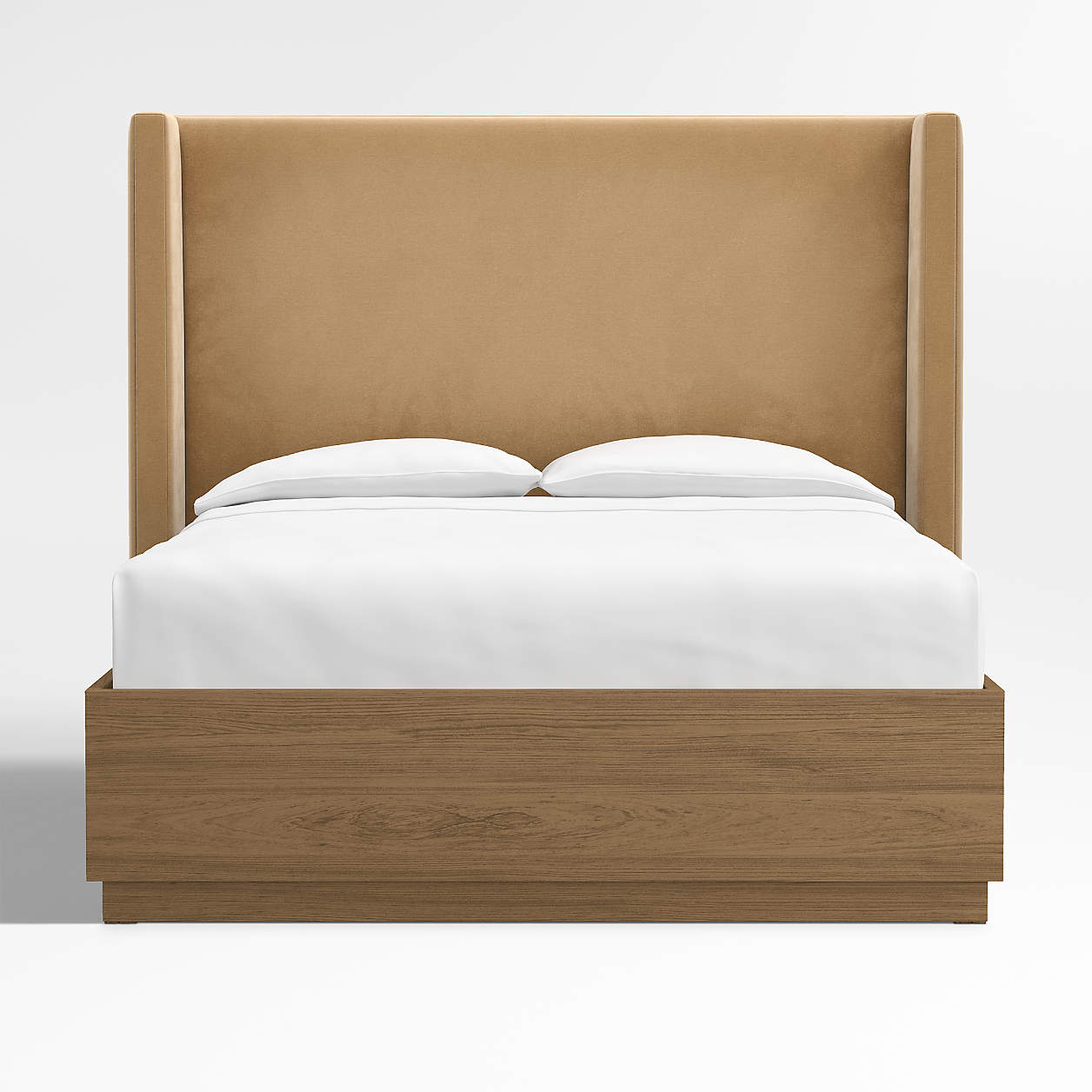 Arden 60" Camel Brown Upholstered Headboard with Batten Oak Storage Bed ...