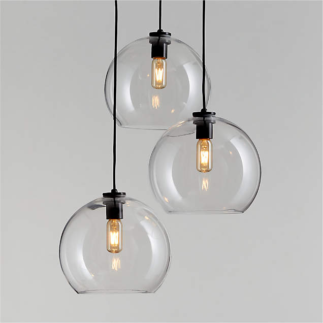 Arren Brass Single Pendant Light with Large Round Clear Glass Shade ...