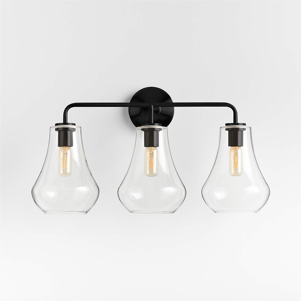 Arren Black 3-Bathroom Vanity Light Wall Sconce with Clear Teardrop ...