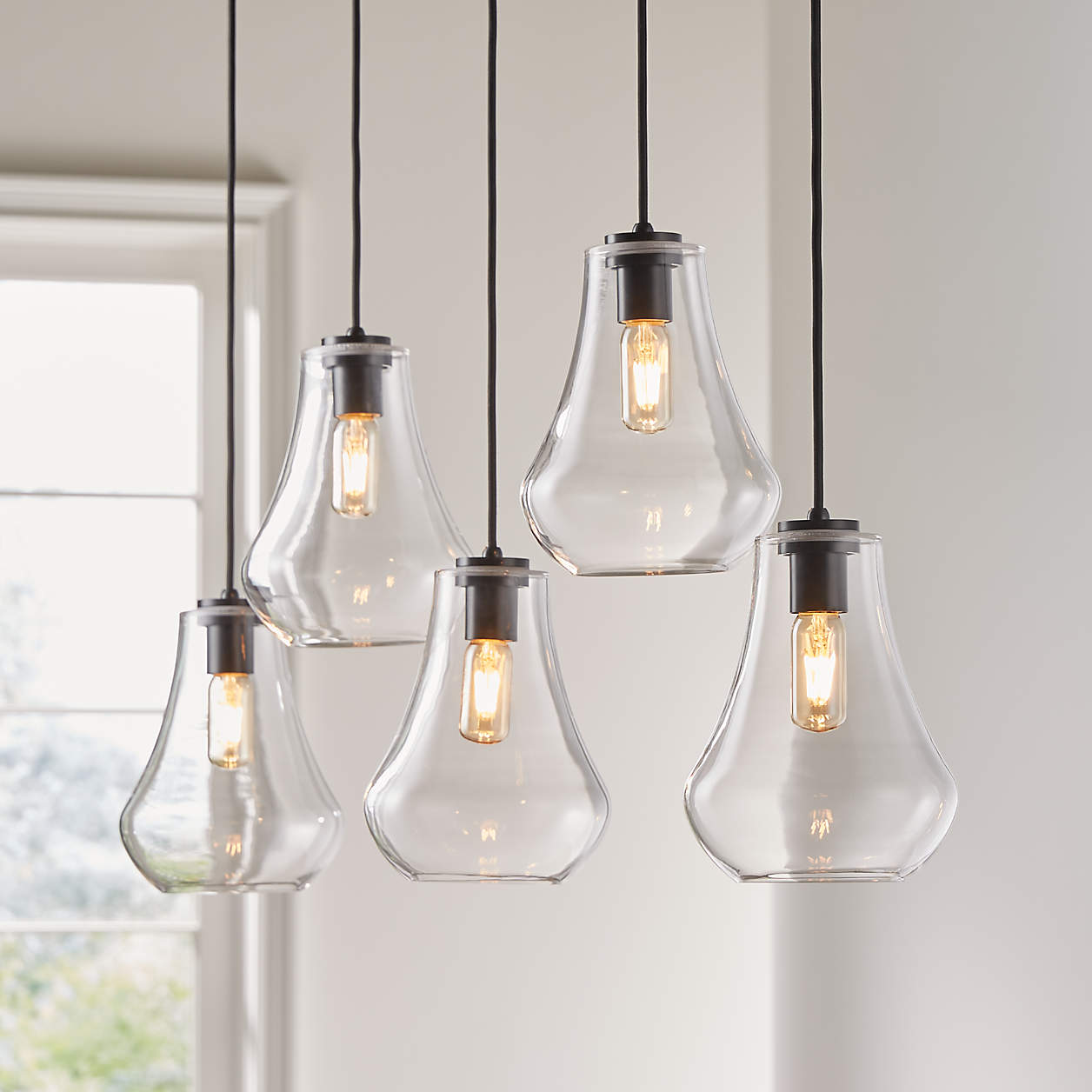 Arren Black 5-Light Linear Pendant with Teardrop Clear Glass Shades ...