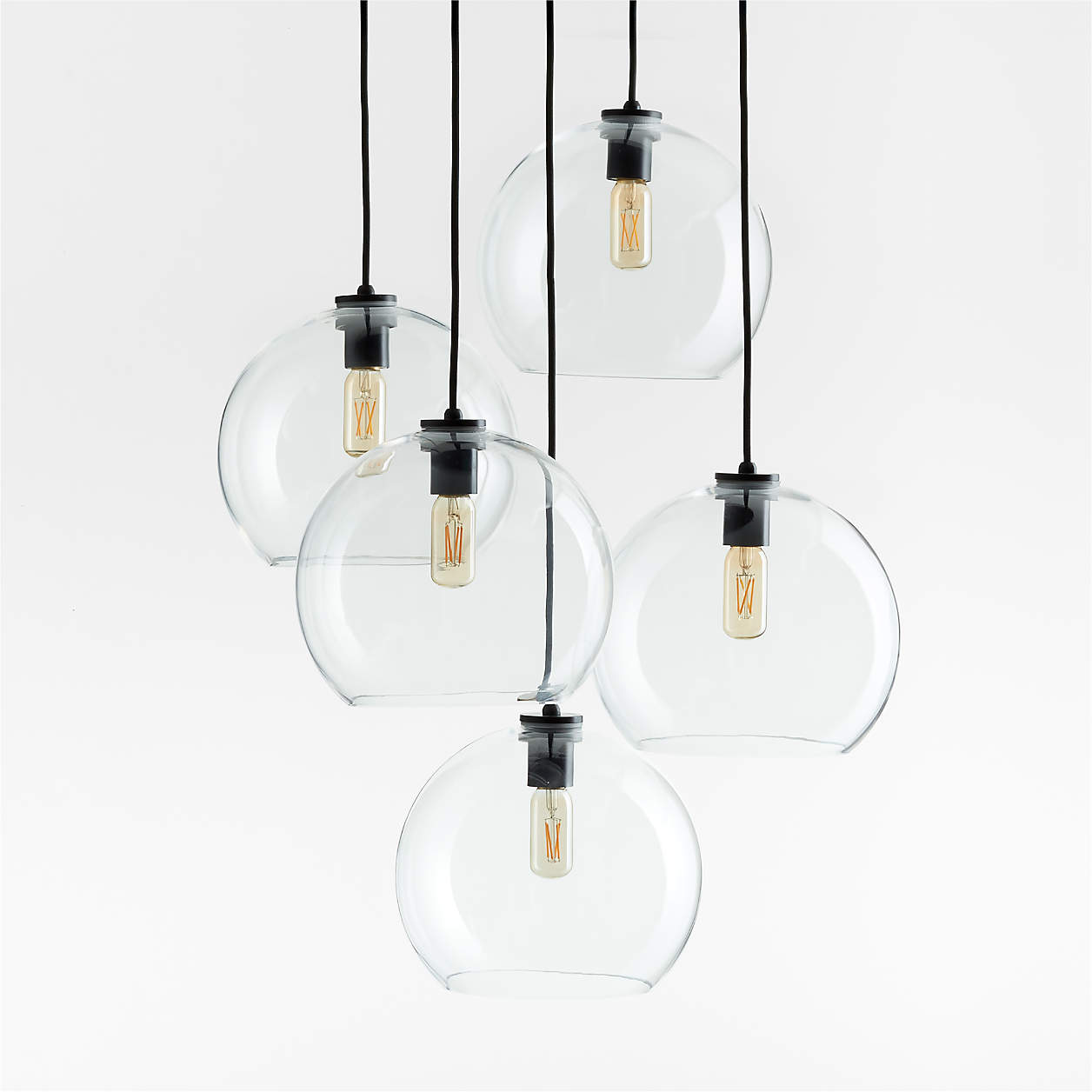 Arren Black 5-Light Round Pendant with Large Round Clear Glass Shades ...