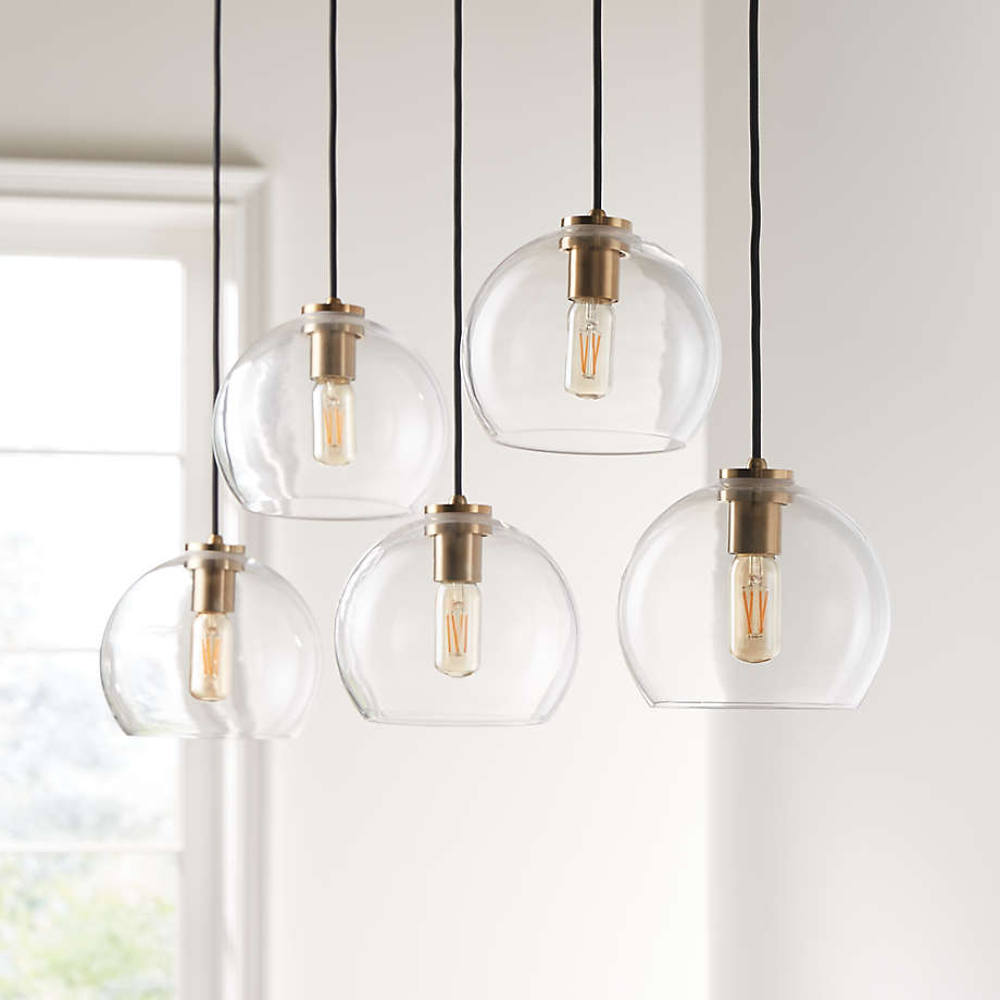 Arren Brass 5-Light Linear Pendant with Round Clear Glass Shades ...