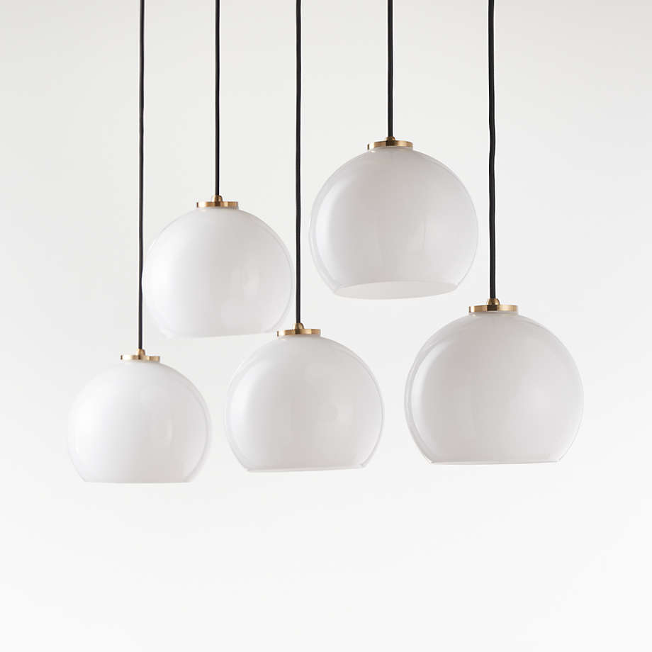 Arren Brass 5-Light Linear Pendant with Round Milk Glass Shades | Crate ...