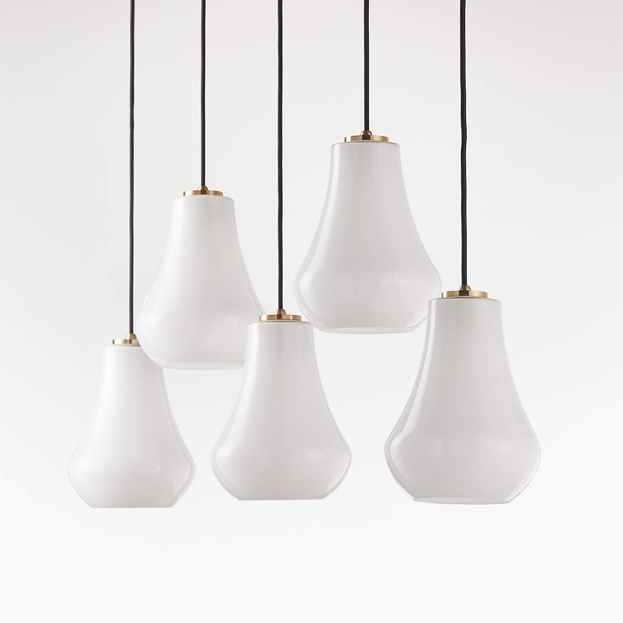 Arren Brass 5-Light Linear Pendant with Teardrop Milk Glass Shades ...