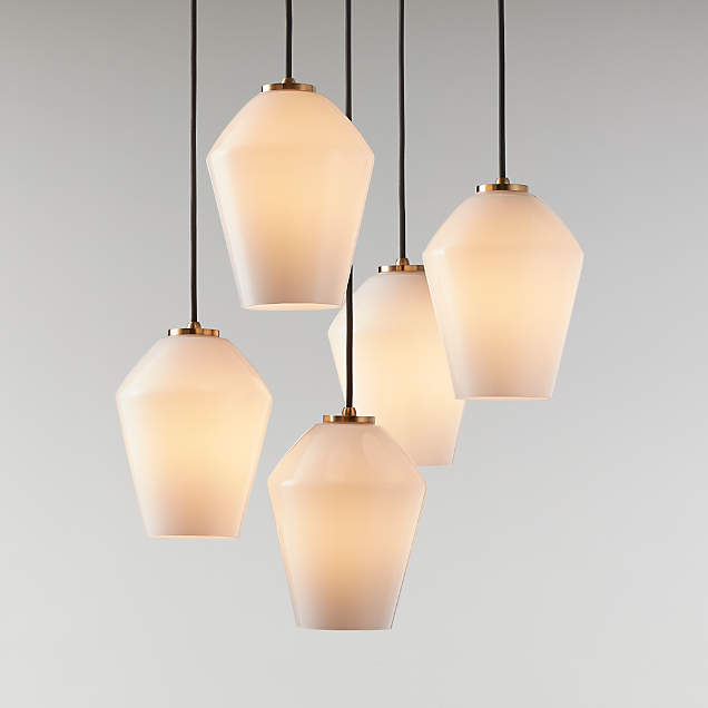 Arren Brass 3-Light Round Pendant with Angled Milk Glass Shades ...
