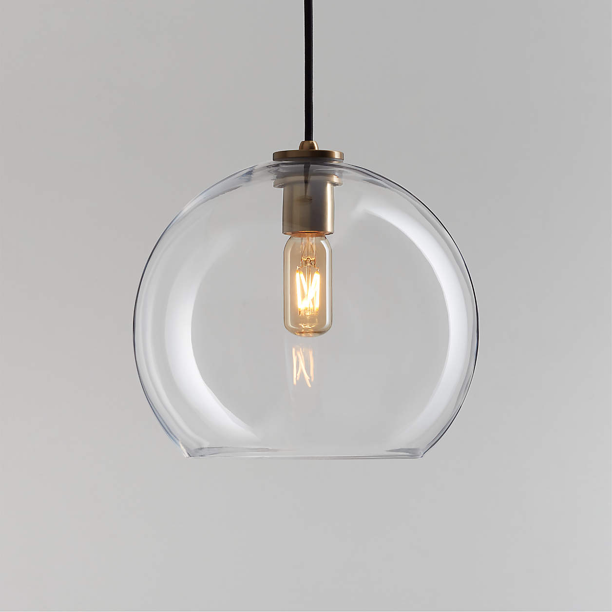 Arren Brass Single Pendant Light with Large Round Clear Glass Shade ...