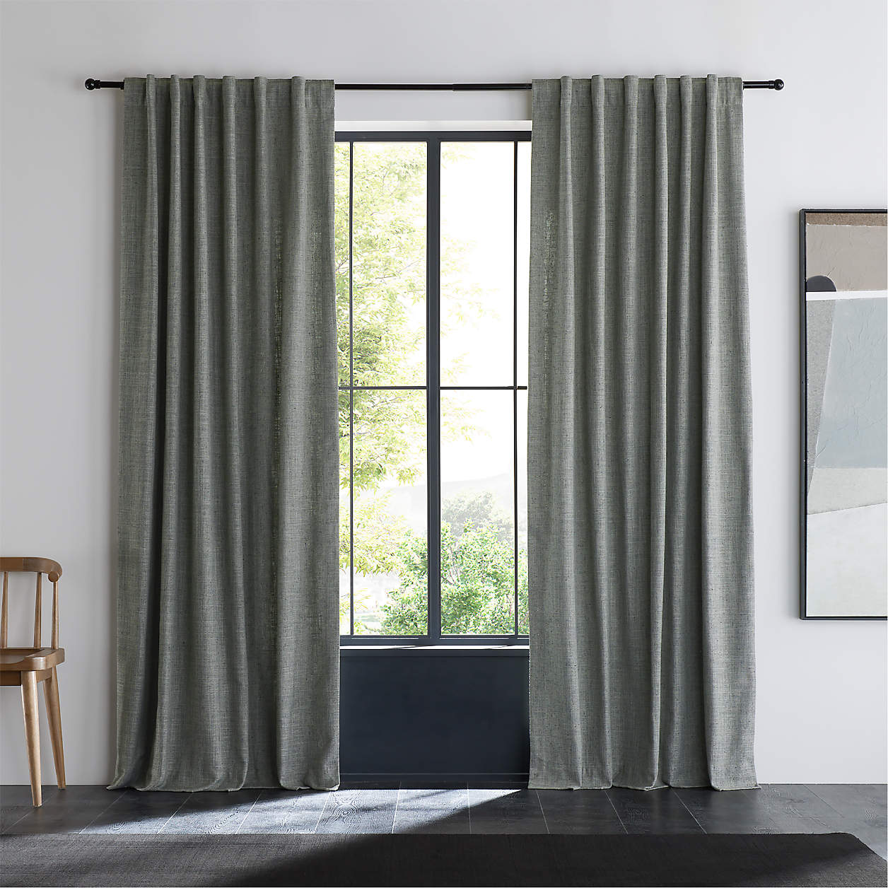 Ashbery Pebble Grey Window Curtain Panel 52"x84" + Reviews | Crate & Barrel