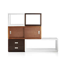 Aspect White Modular Bookcase with Wood Door + Reviews | Crate & Barrel