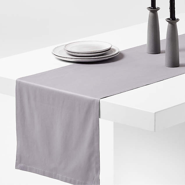 Craft 90-Inch Fringed Cotton Grey Table Runner + Reviews | Crate & Barrel