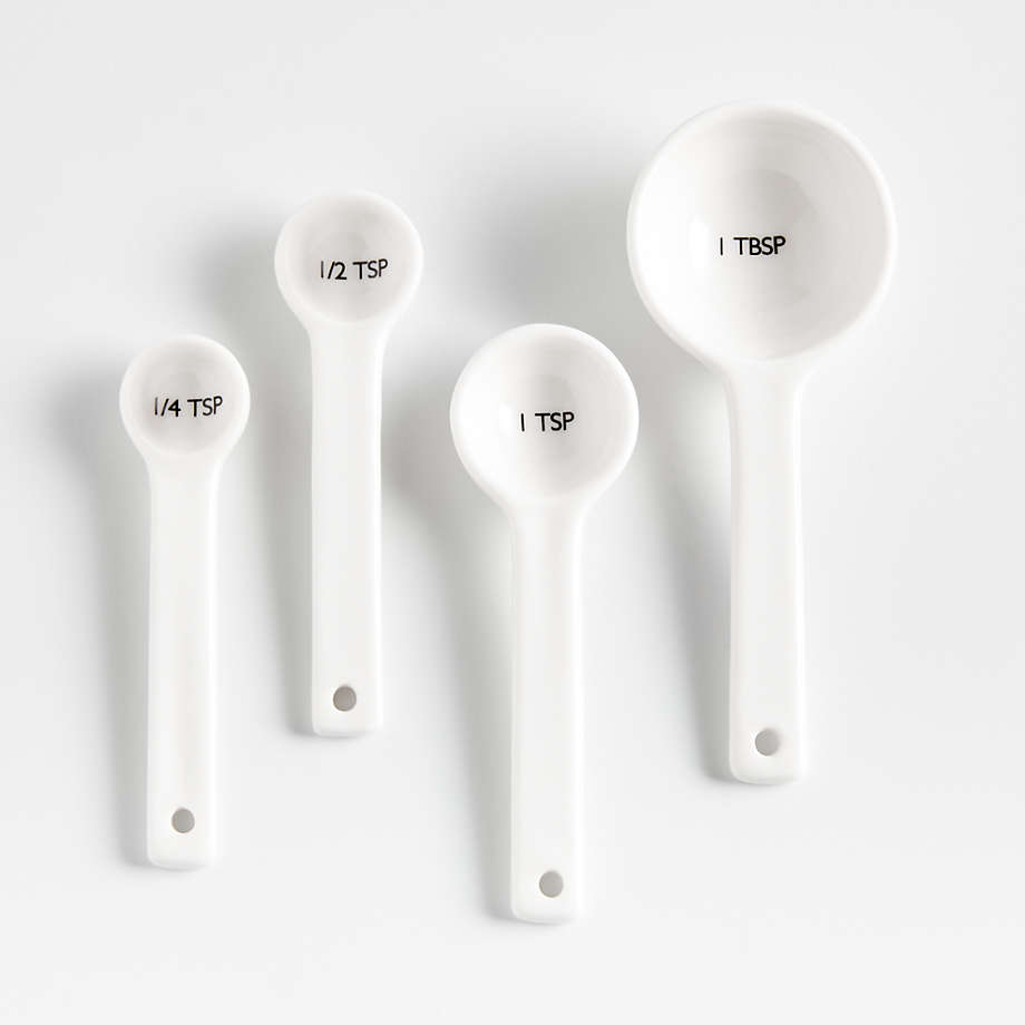Aspen White Ceramic Measuring Spoons + Reviews | Crate & Barrel