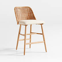 Astrid Upholstered Oak Wood and Rattan Counter Stool with Performance ...