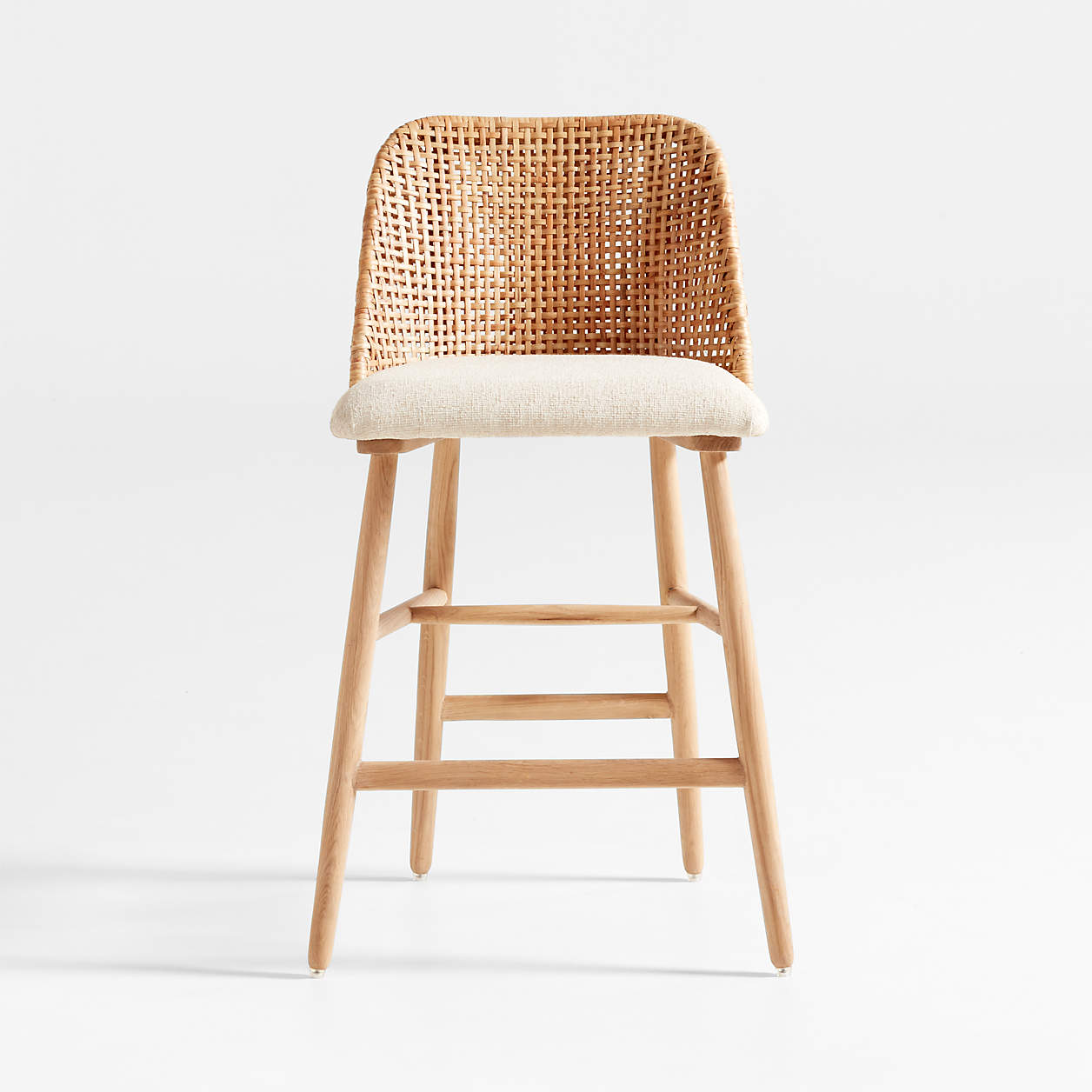 Astrid Upholstered Oak Wood and Rattan Counter Stool with Performance ...