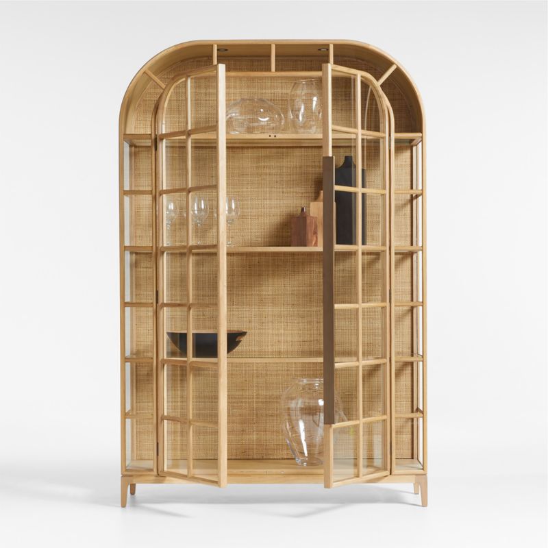 Atrium White Oak and Rattan 4-Shelf Lighted Storage Cabinet + Reviews ...