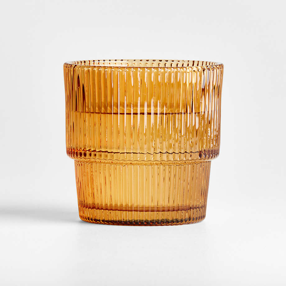 Atwell Spice Orange Stackable Ribbed Double Old-Fashioned Glass | Crate ...