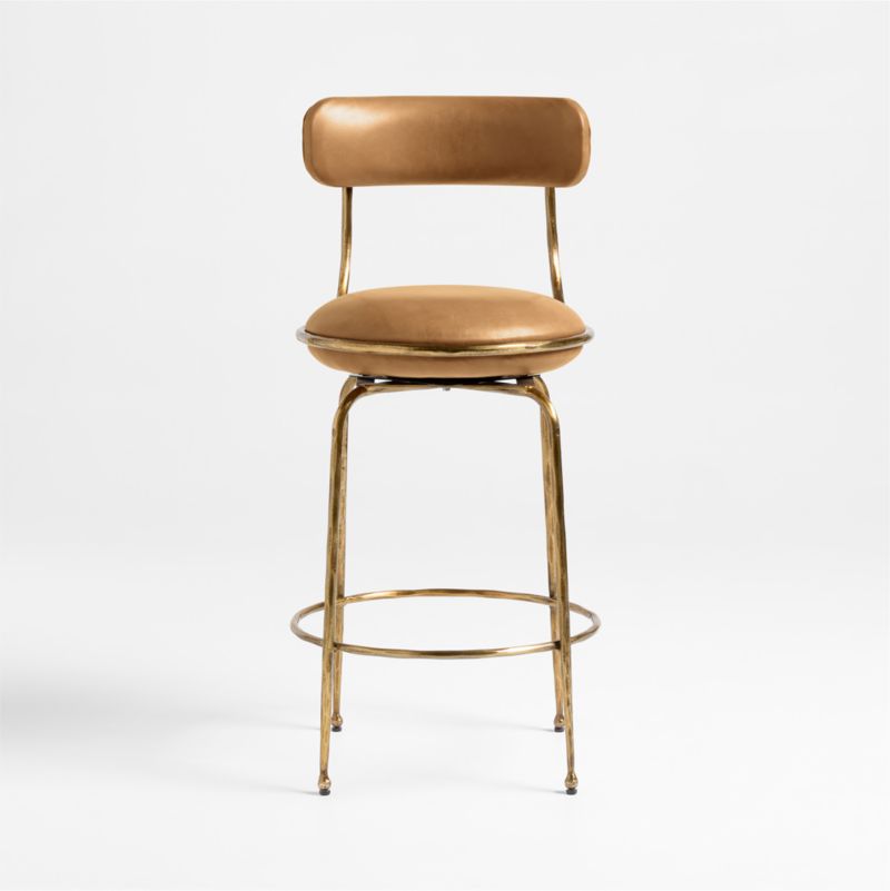 Bess Leather and Metal Swivel Counter Stool by Brigette Romanek ...