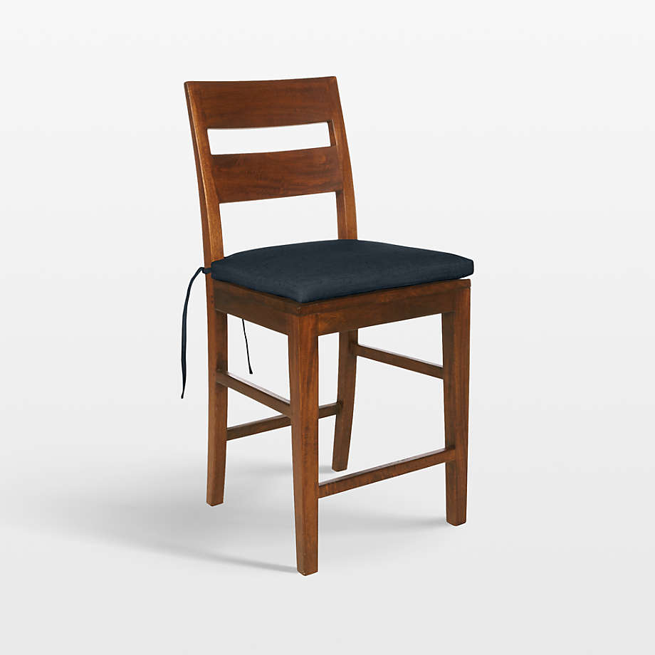 Basque Honey Wood Counter Stool with Navy Cushion + Reviews | Crate ...