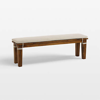 Basque 62" Honey Wood Bench with Natural Cushion + Reviews | Crate & Barrel